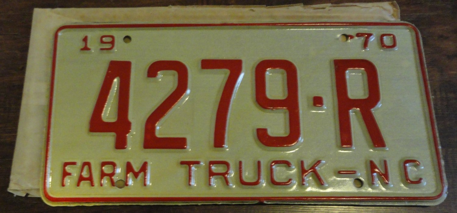 NOS 1970 4279 R North Carolina farm truck license plate new old stock