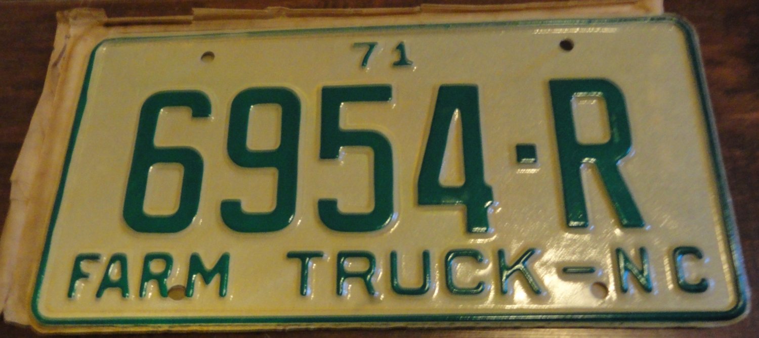NOS 1971 6954 R North Carolina farm truck license plate new old stock