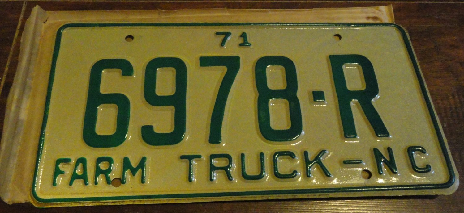 NOS 1971 6978 R North Carolina farm truck license plate new old stock