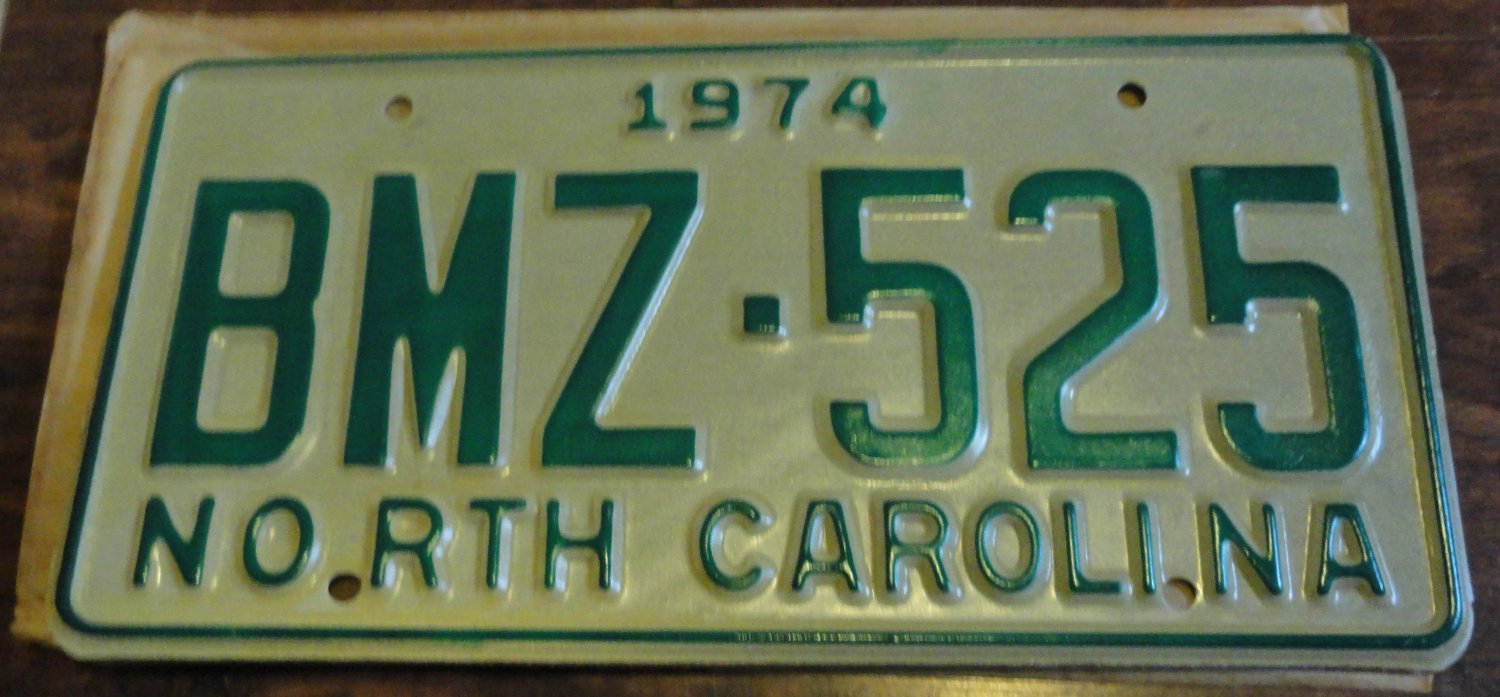 NOS 1974 North Carolina license plate BMZ 525 new old stock