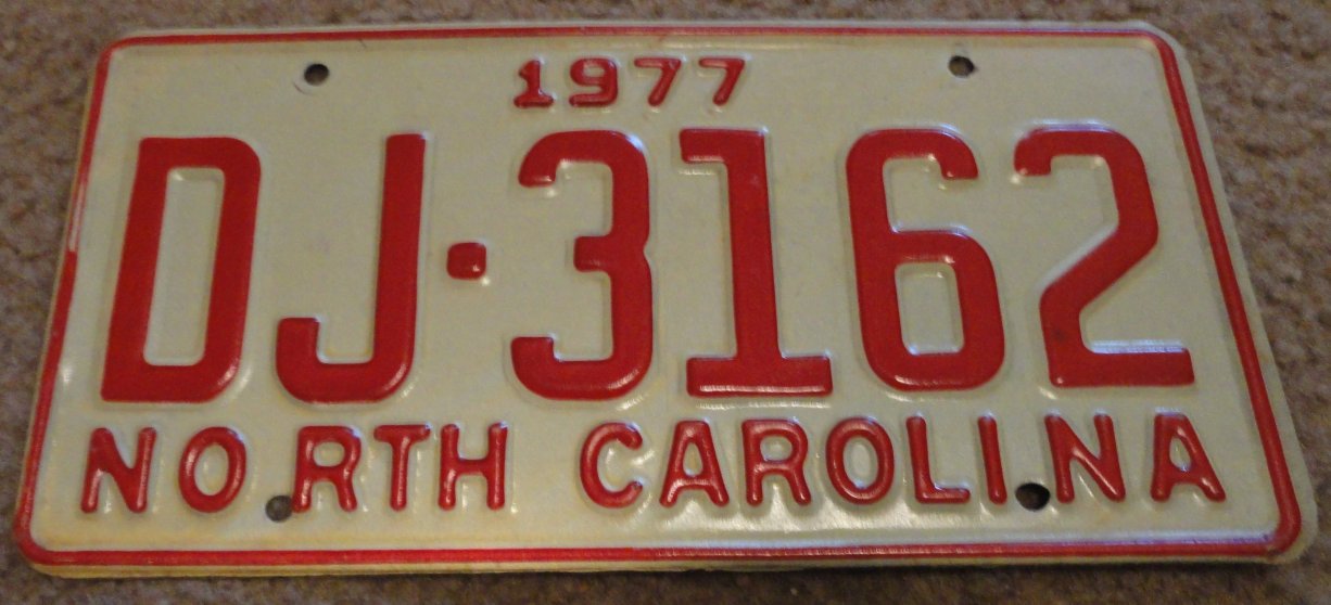 1977 DJ 3162 North Carolina license plate