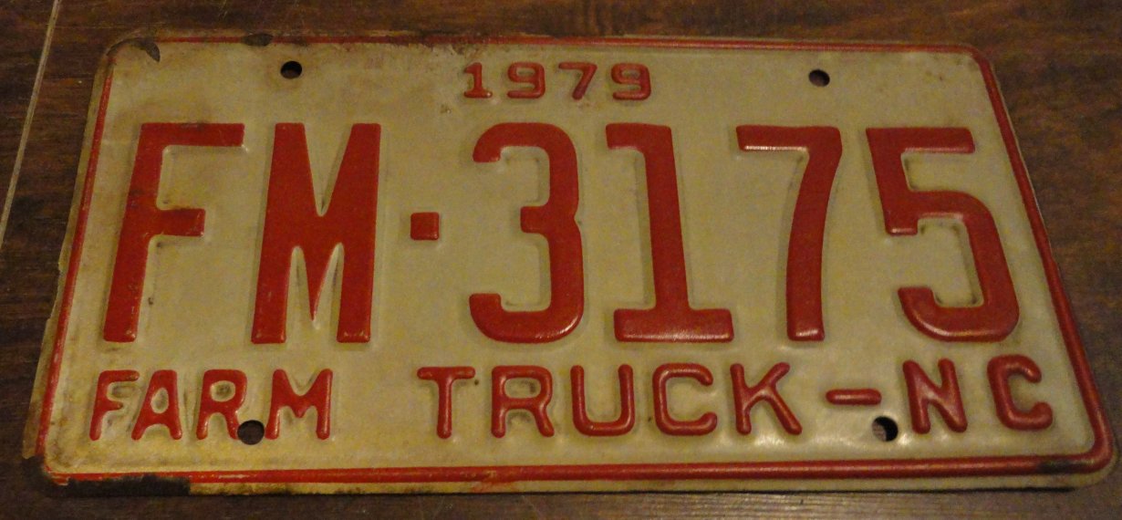1979 FM 3175 North Carolina farm truck license plate