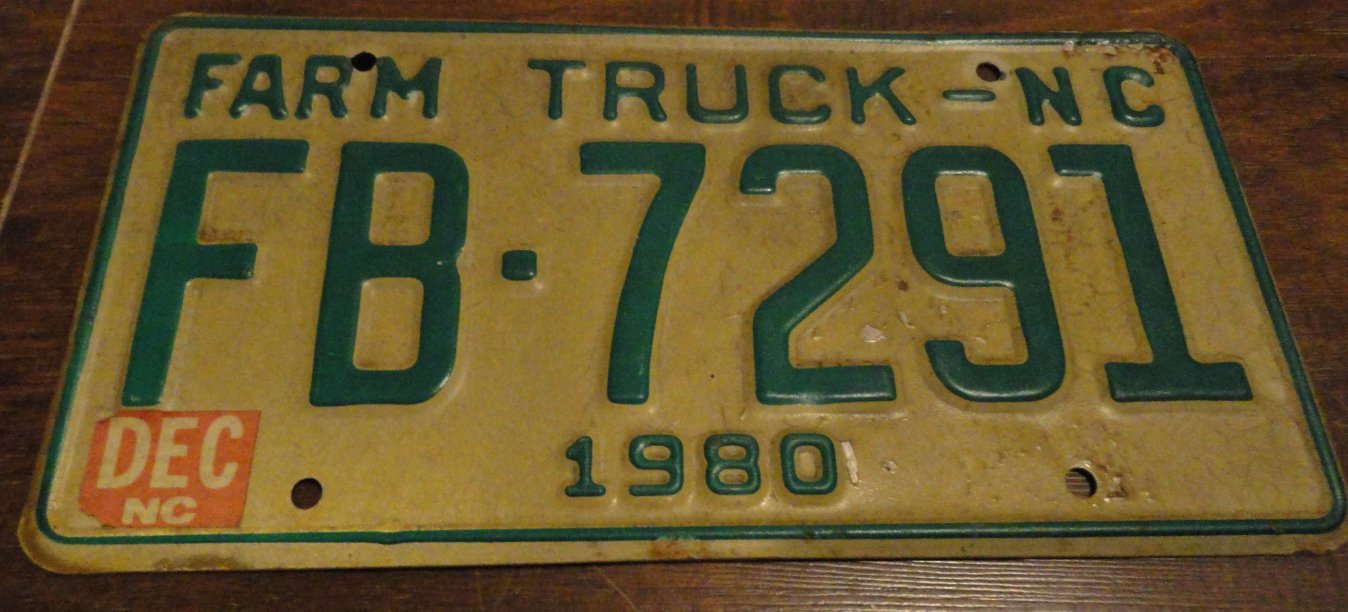 1980 FB 7291 North Carolina farm truck license plate