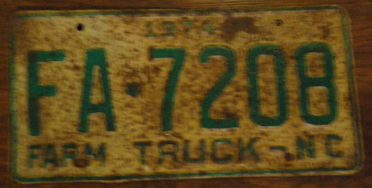 1974 FA 7208 North Carolina farm truck license plate