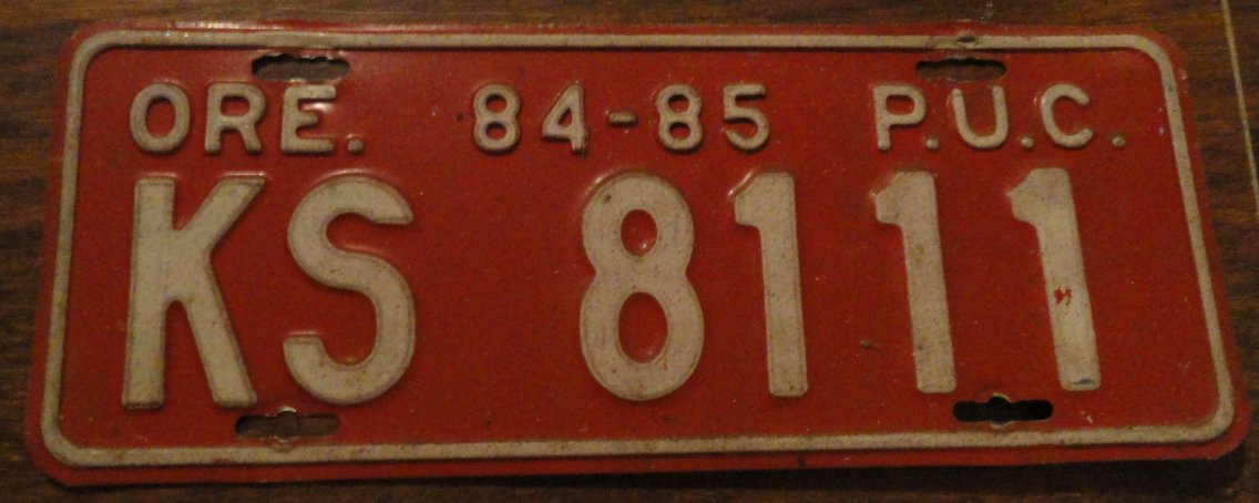 1984 1985 Oregon license plate KS 8111 P.U.C. Public Utilities Commission