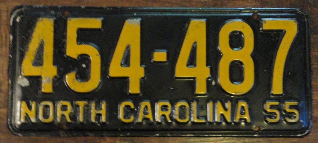 1955 North Carolina license plate 454 487