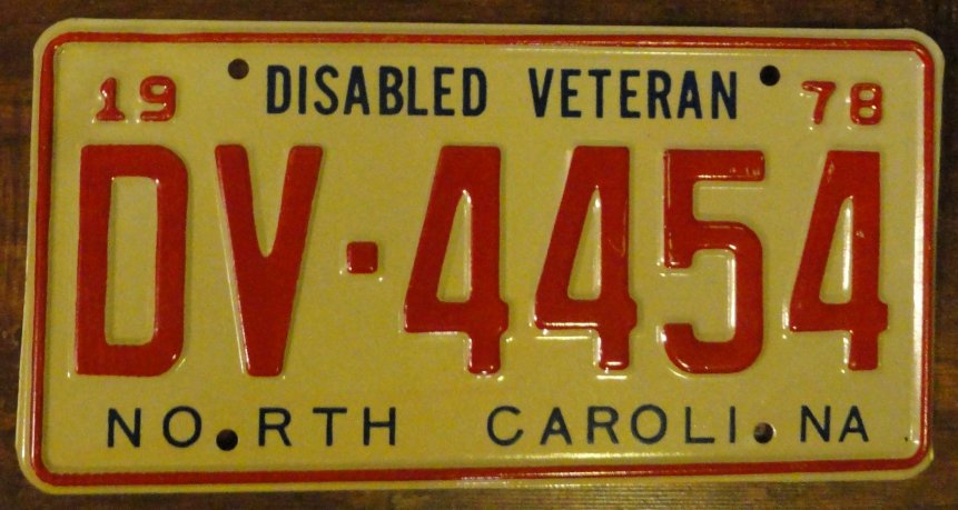 NOS 1978 Disabled Veteran license plate DV 4454 new old stock