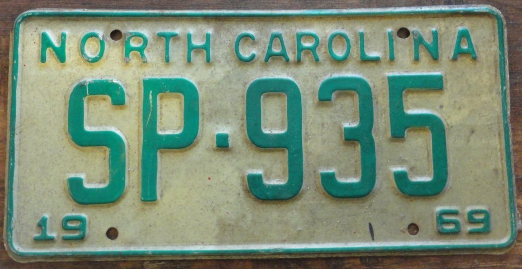 1969 North Carolina license plate SP 935