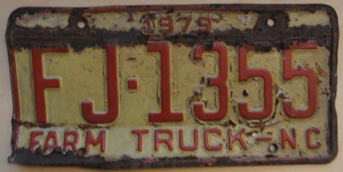 1979 North Carolina farm truck license plate FJ 1355