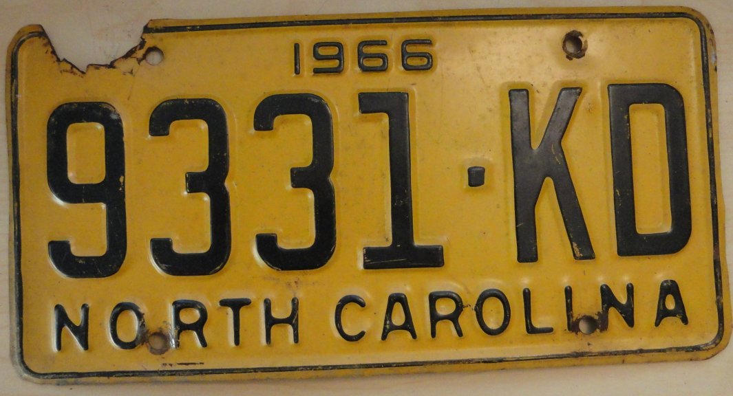 1966 North Carolina license plate 9331 KD