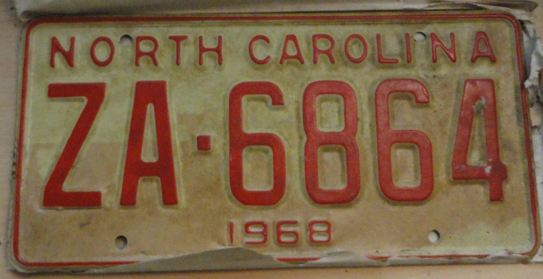 NOS 1968 North Carolina license plate ZA 6864 new old stock