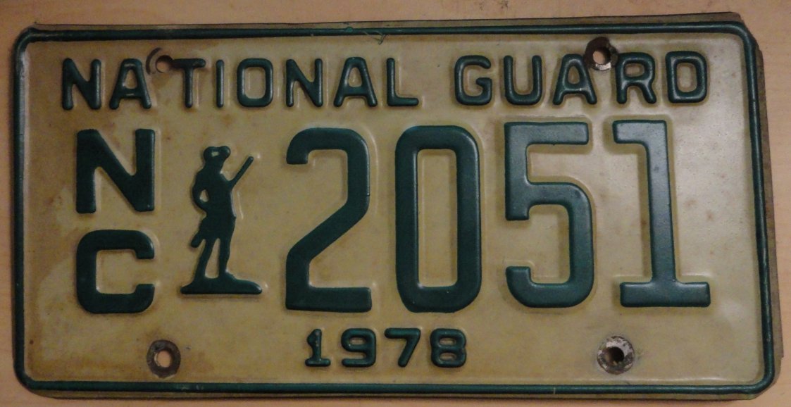 1978 North Carolina National Guard license plate 2051