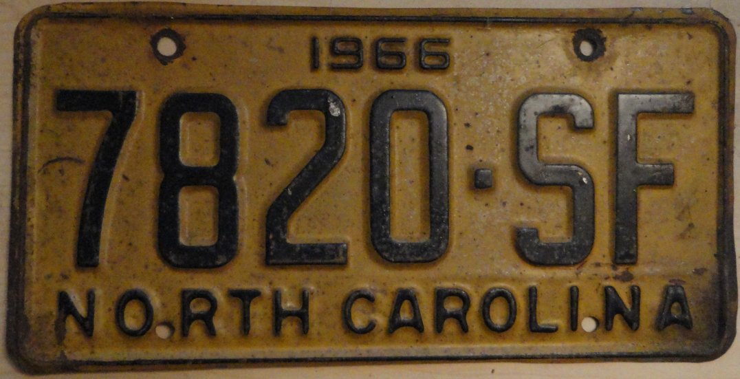 1966 North Carolina passenger truck license plate 7820 SF