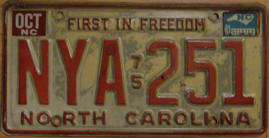 1975 North Carolina license plate NYA with October 1981 stickers