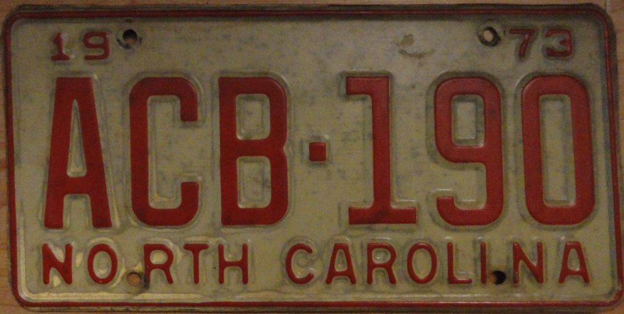 1973 North Carolina license plate ACB 190
