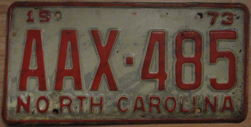 1973 North Carolina license plate AAX 485