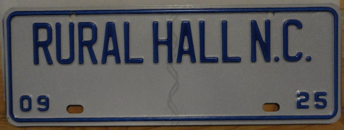 NOS 2025 Rural Hall North Carolina license plate 09 city tag