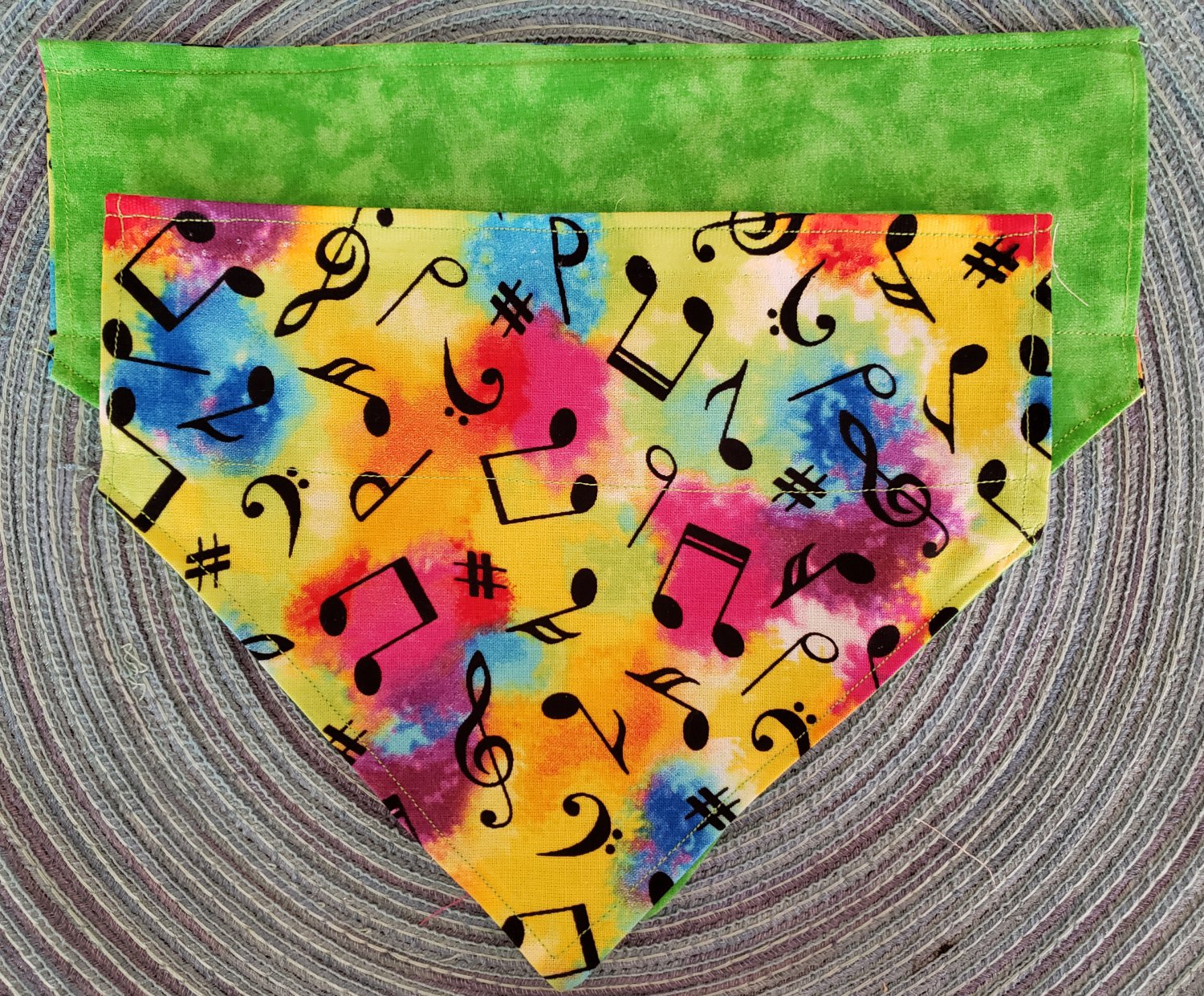 Music Note / Green Splash Reversible Slip on Collar Bandana - Medium