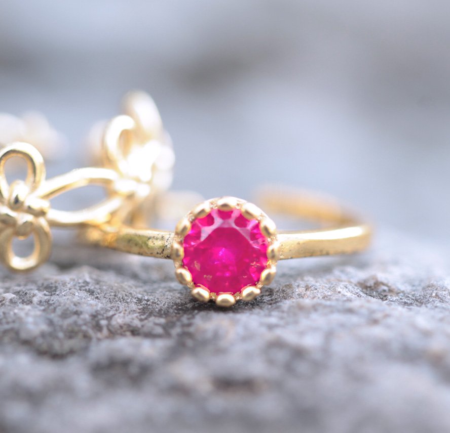 SOLD Gold Vermeil Ruby Ring Simple Dainty Ring Red Minimalist Ring ...