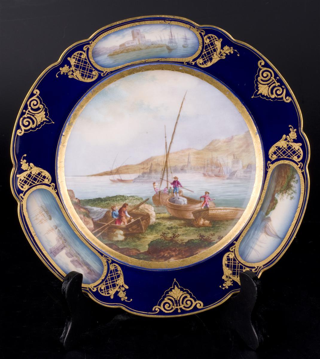 Decor Art. France. Sevres Porcelain Decorative plate Landscape with boats.