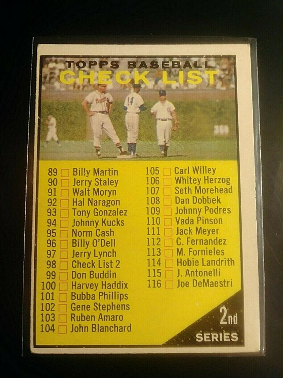 1961 Topps #98 2nd Series Checklist Unmarked (no creases) EX+