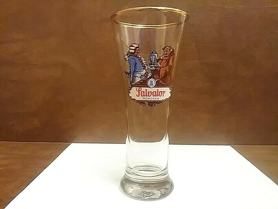 Salvator Munchen Flare Beer Glass Pilsner 7" Tall Gold Rim Germany