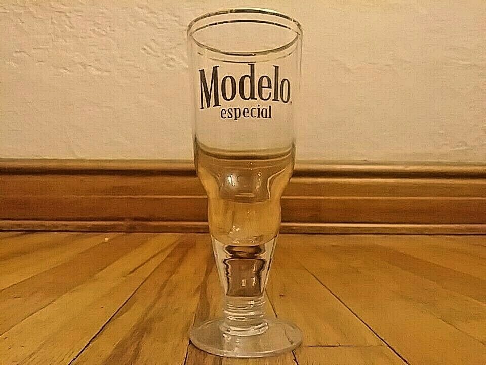 MODELO ESPECIAL 7 3/8" Tall Tapered Gold Rim Logo Mexican Beer Pint Glass