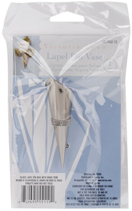 Darice Victoria Lynn Lapel Pin Vase with Braid Trim Black