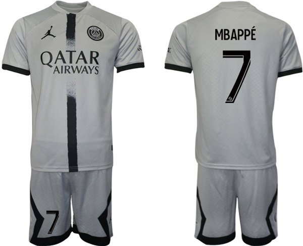 Men’s Paris Saint-Germain #7 Mbappé 2023 Gray Soccer Jersey Suit