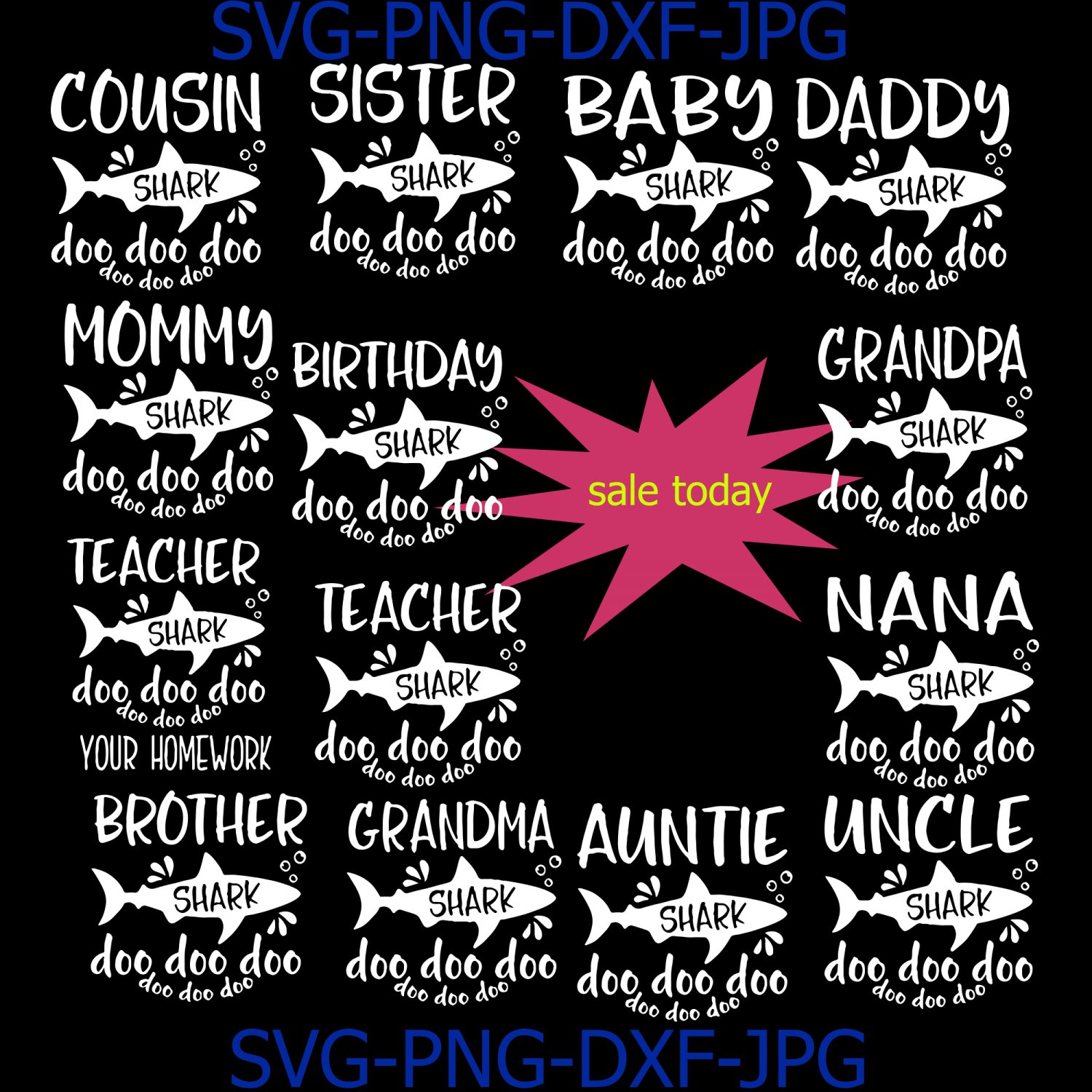 Shark Family Bundle, Doo Doo Doo Doo Svg, Clipart Cut File, Teacher ...