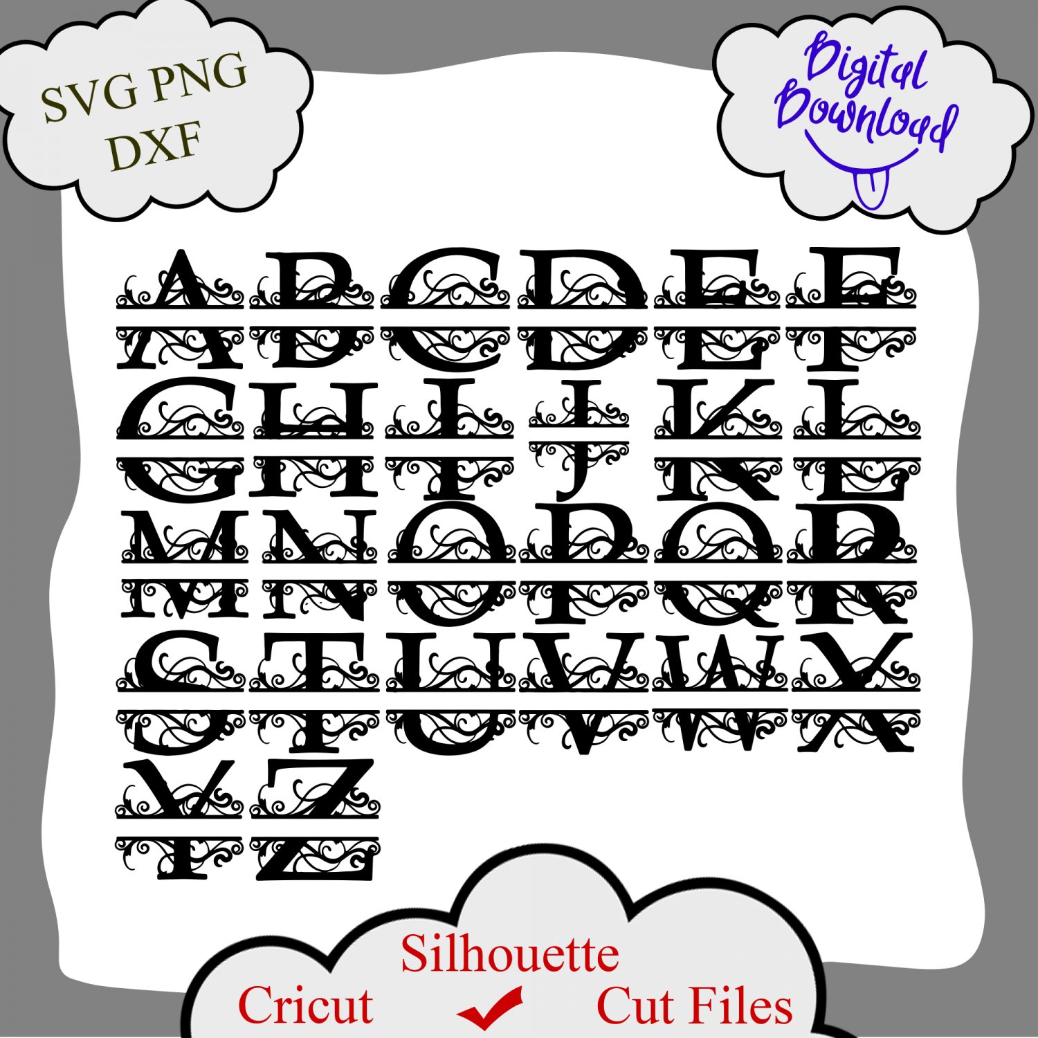 Split Monogram Svg, Split Letter Svg, Alphabet Svg Files for Cricut ...