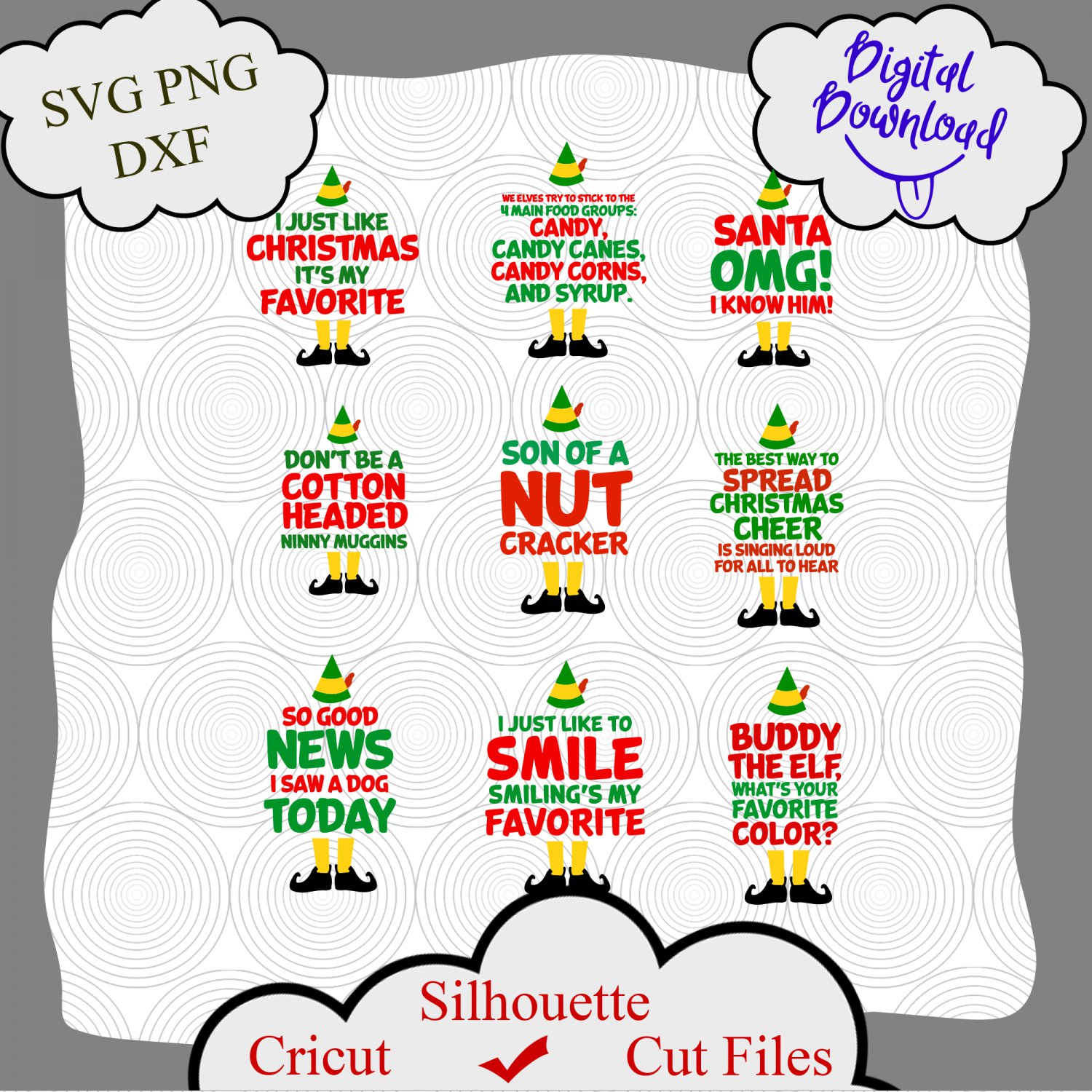 Elf quotes bundle svg, png dxf, Buddy The Elf svg, Movie Quotes ...