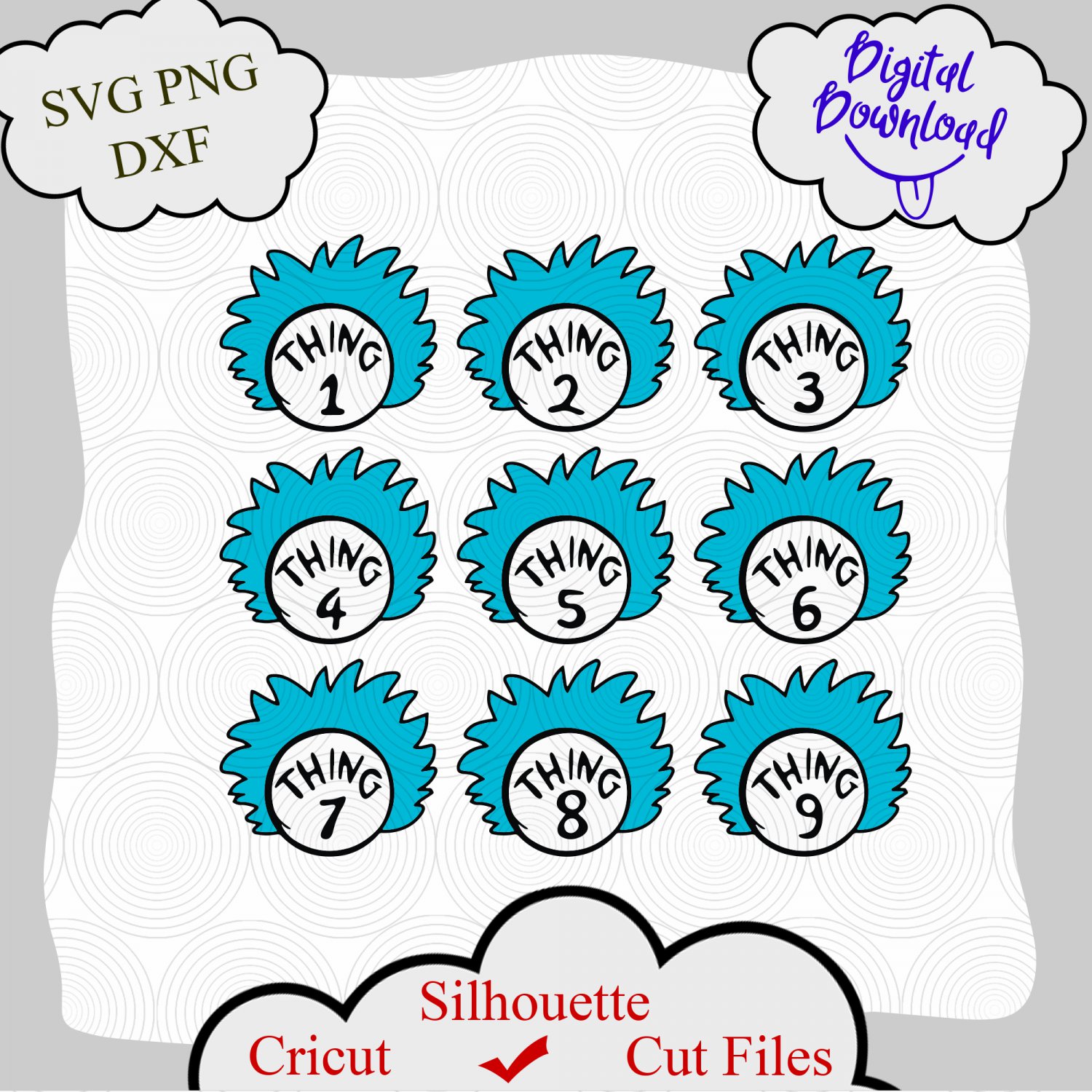 Thing 1, Thing 2, Thing 3, Thing SVG, Thing Clipart, Thing Cut File ...