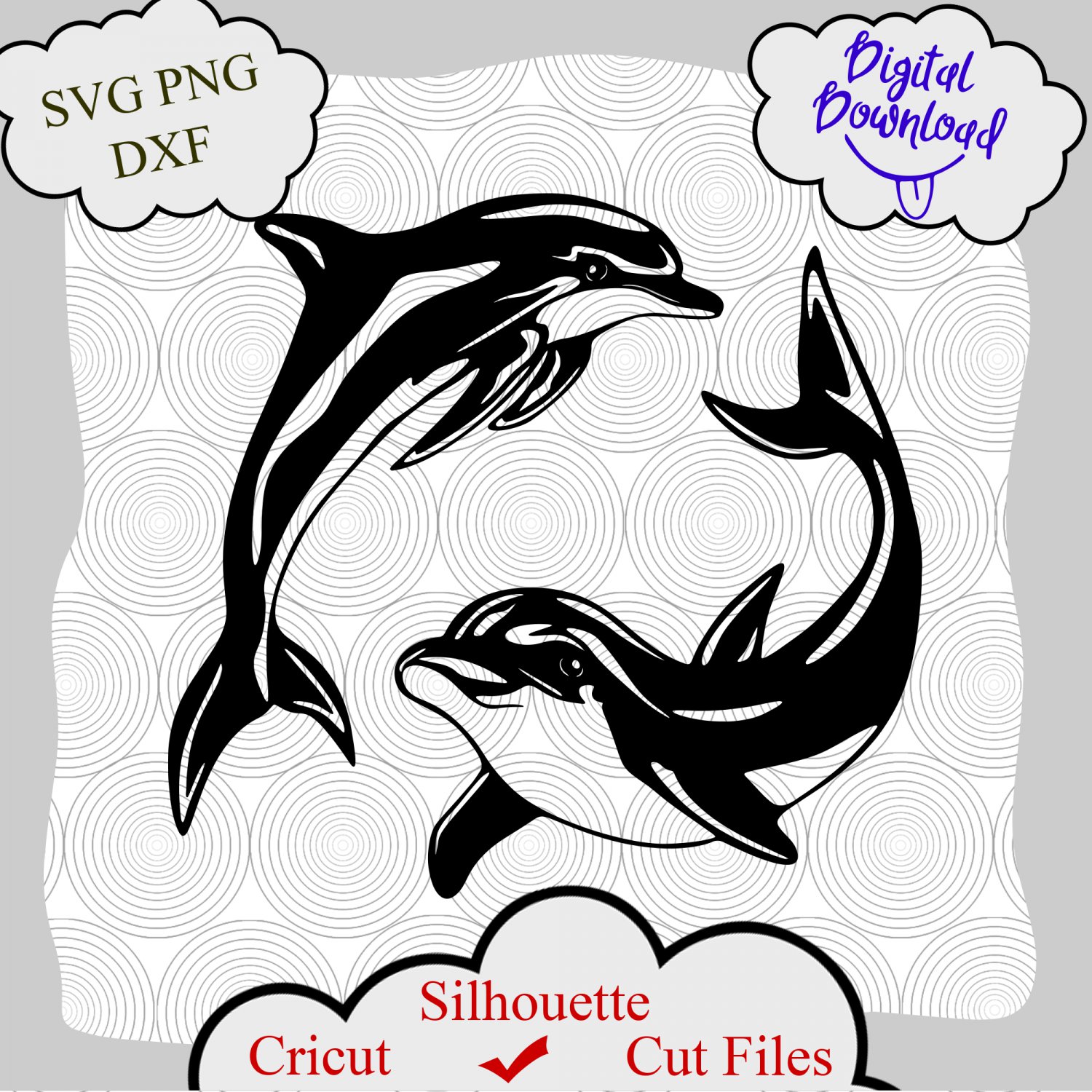 Dolphin SVG, Dolphin DXF, Dolphin jpg, Dolphin silhouette cutting file ...