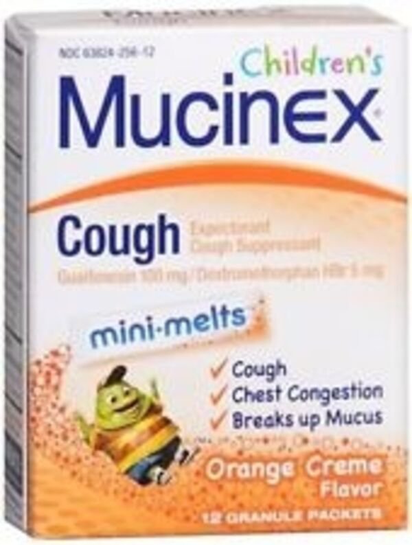 Mucinex Kid's Children's Cough Mini-Melts Orange Creme Granule Packets 12ea