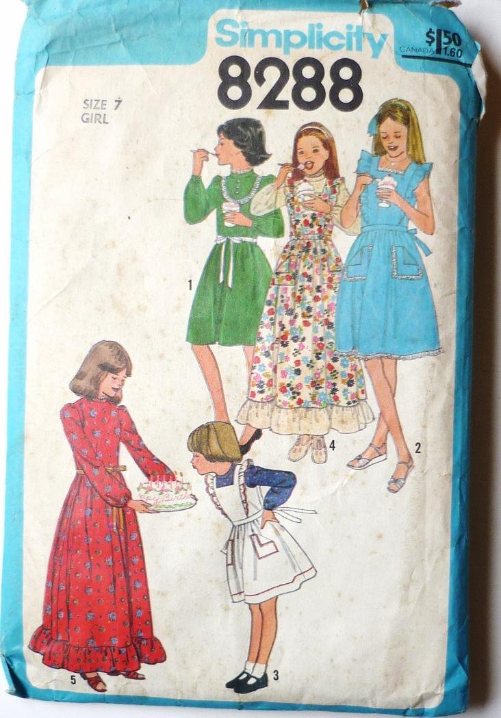 Simplicity pattern 8288- 1977- Girls Sz 7 Dress and Pinafore - two ...