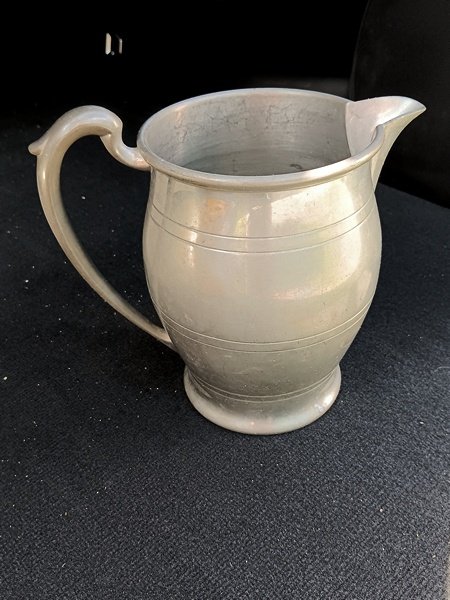 ANTIQUE PRIMITIVE PEWTER WATER PITCHER - MARKED Ovington s PEWTER 8 - 4409