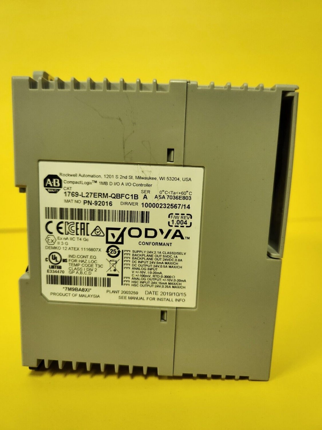 Allen Bradley 1769-L27ERM-QBFC1B CompactLogix Controller Series A 1769-ECR