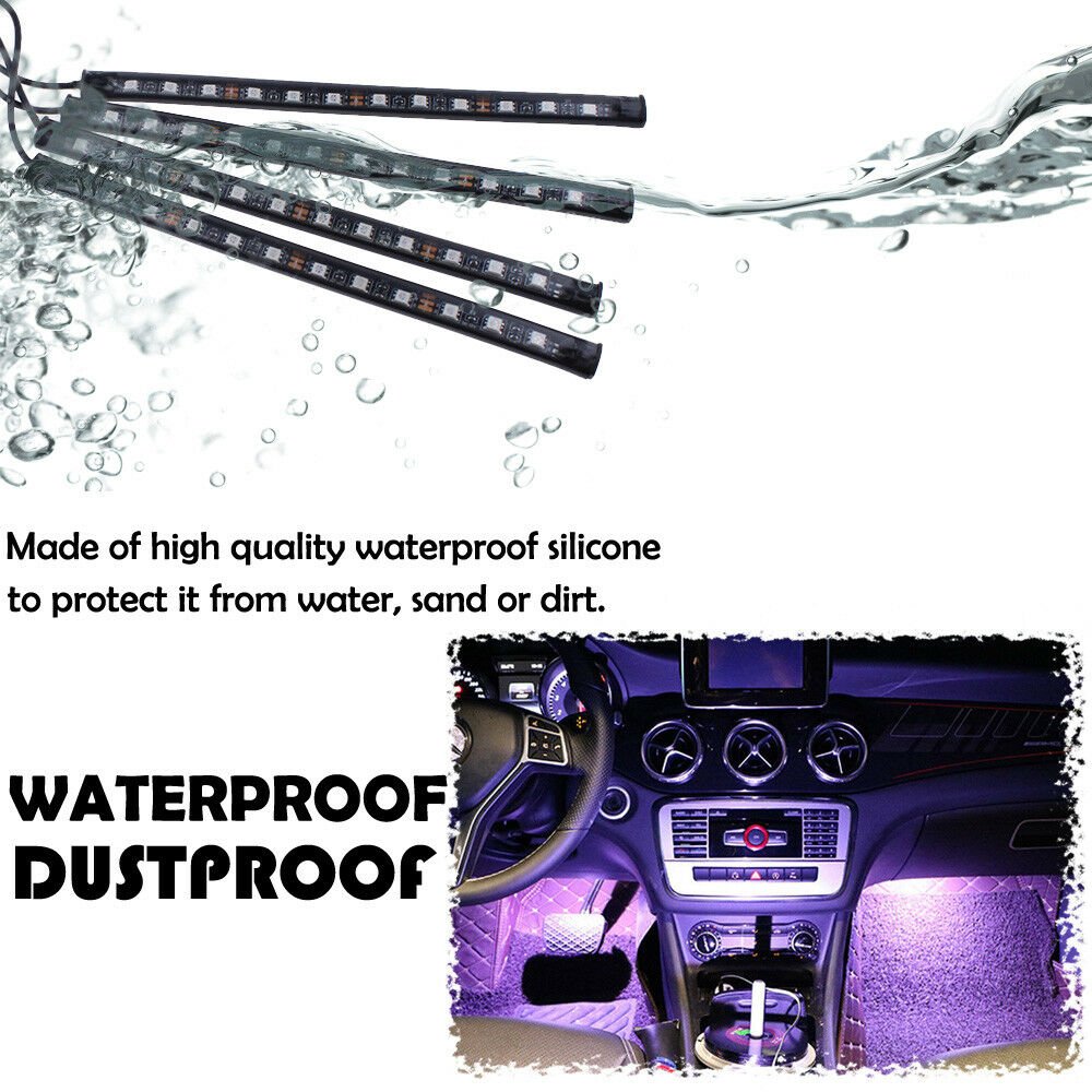 4x RGB Color Bar Glow Dash Footwell Interior Light 48 LED Strip SMD APP ...