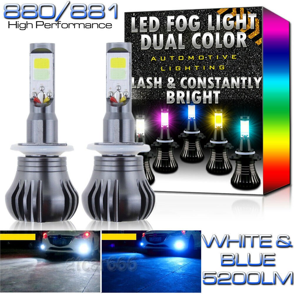 880 899 Upgrade LED Fog Light Bulbs Dual Color Still / Flash Mode White ...