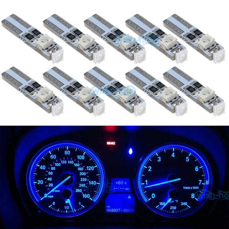10Pcs T5 3SMD Blue Dashboard Dash Gauge Cluster LED Bulb Light 73 74 70 ...