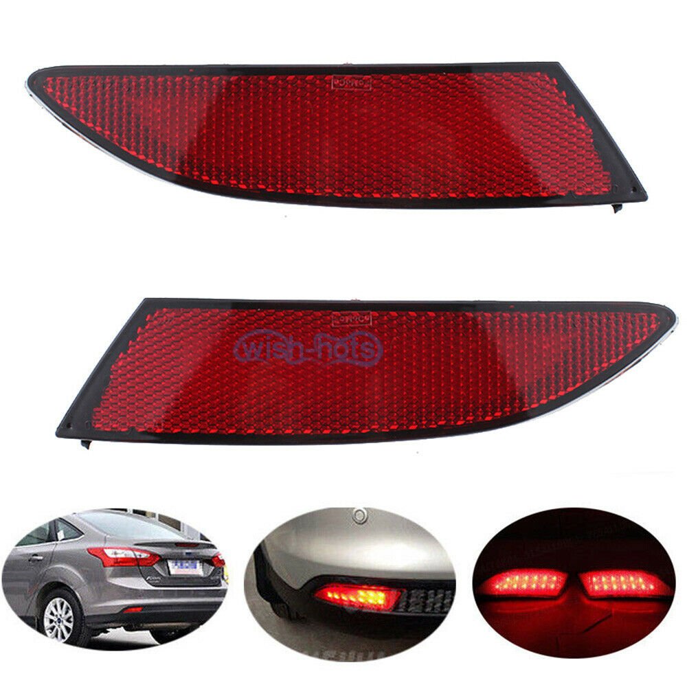 Pair LED Rear Bumper Light Reflectors Lens Brake Lamp For Ford Focus ...