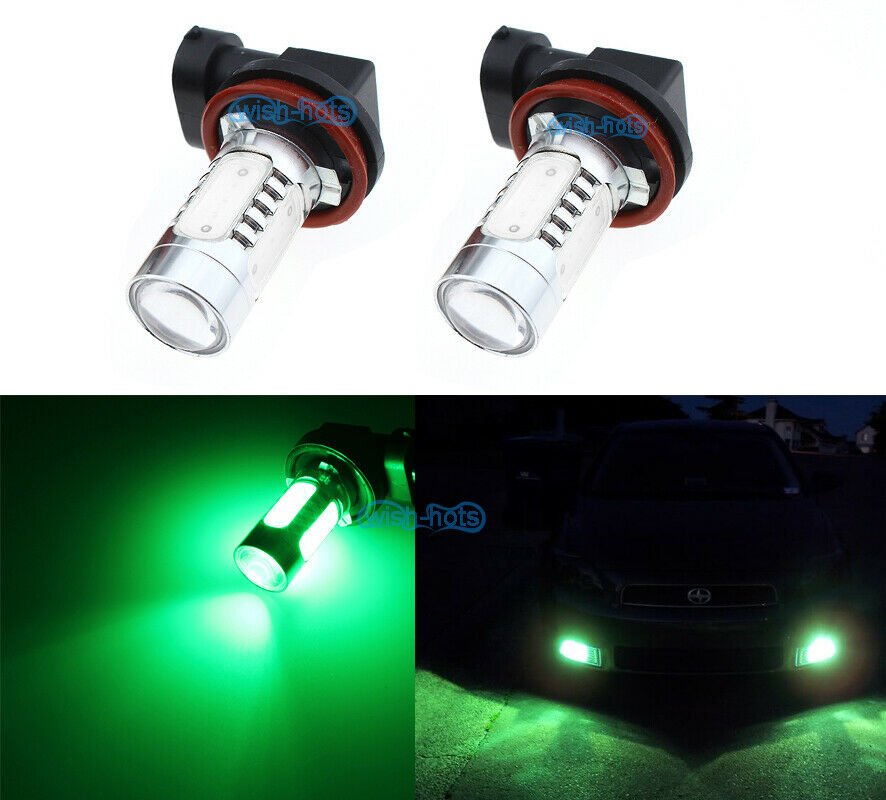 2Pcs H16 7.5W Bright Green Fog Light Projector Bulbs LED DRL ...