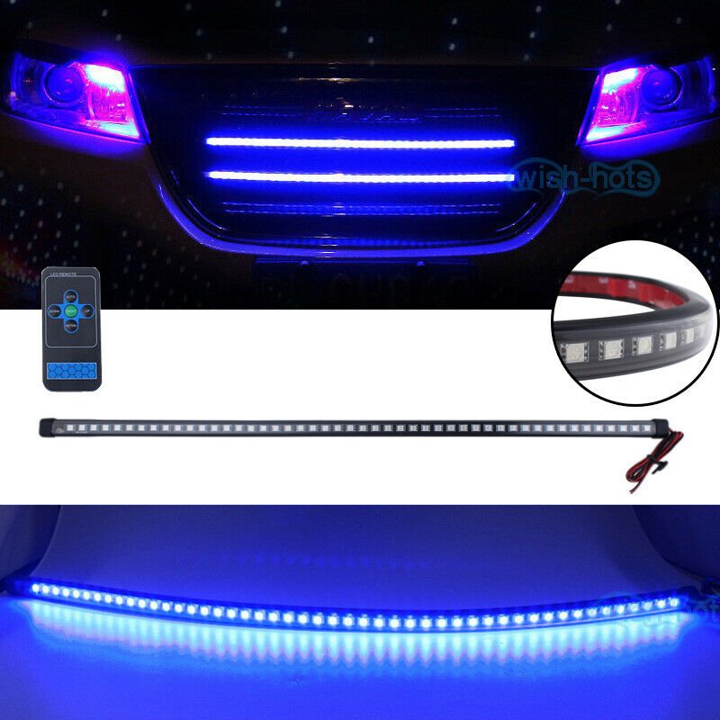 24" Blue 48-SMD Knight Rider Strip Light Under Hood Behind Grille 60CM LED