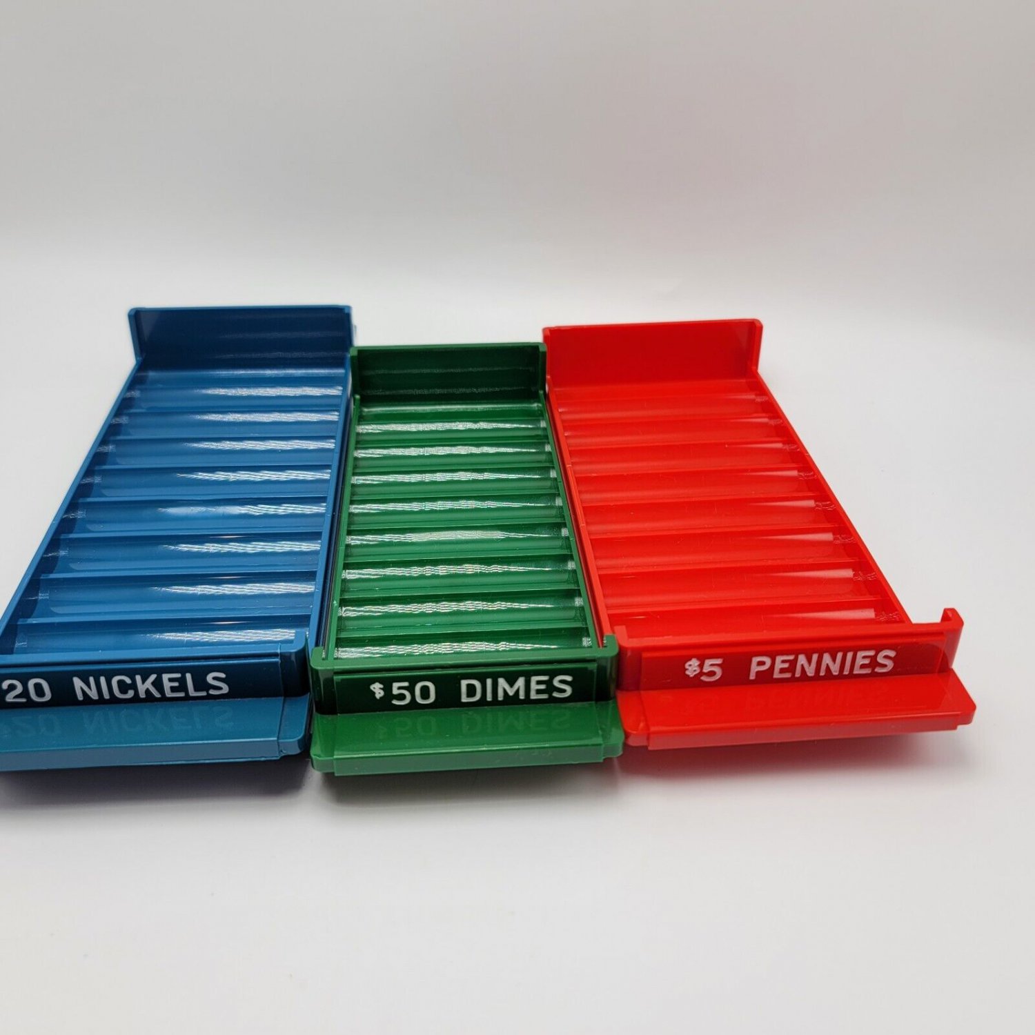 Metalfab Plastic Bank Coin Tray Lot 3 Penny Nickel Dime Banker Roll Holder