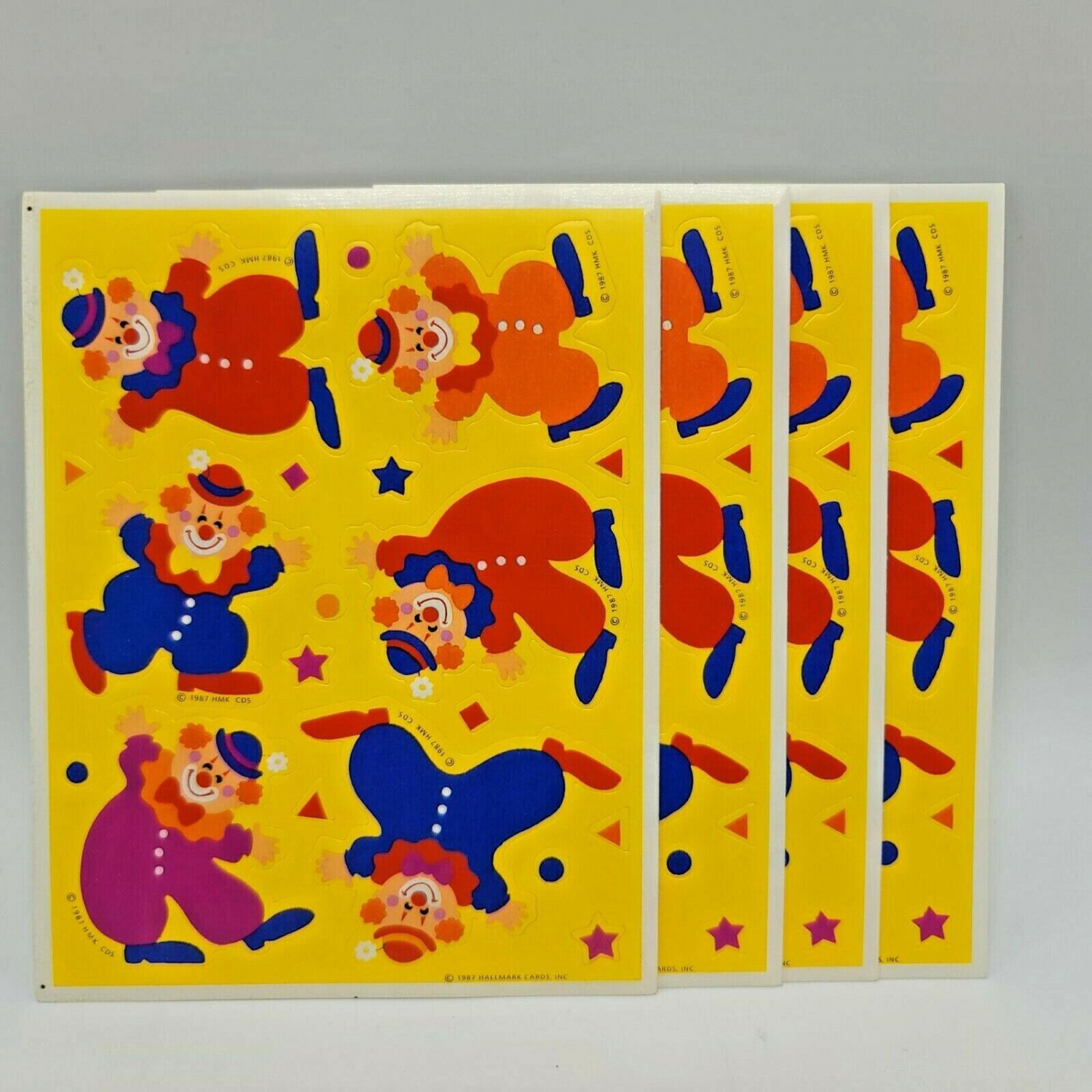Vintage Circus Clowns Stickers Hallmark 1987 4 sheets