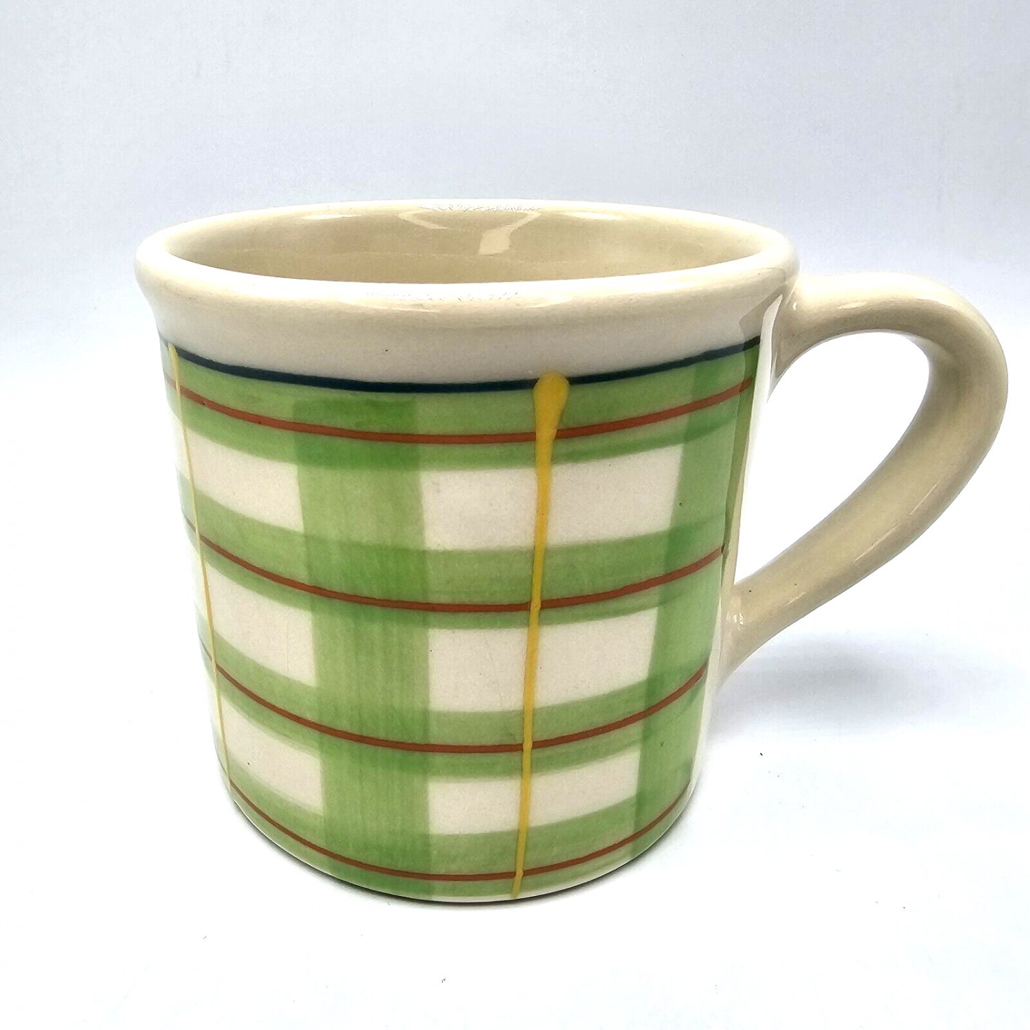 Hartstone Pottery Plaid Mug Key West Lime Green Yellow Orange 16 oz