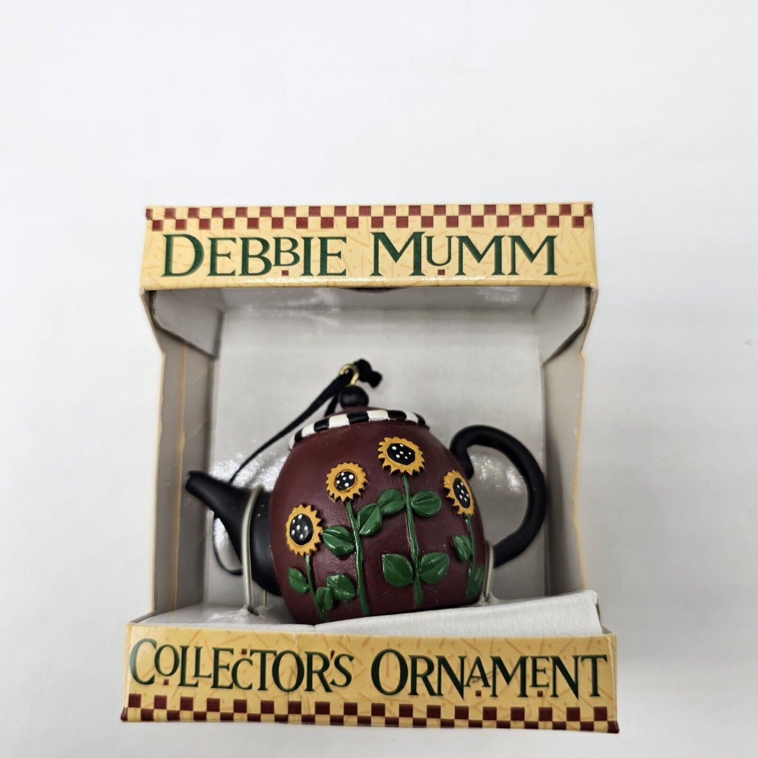 Teapot Ornament Debbie Mumm Sunflower Christmas Mini Collectors Maroon ...