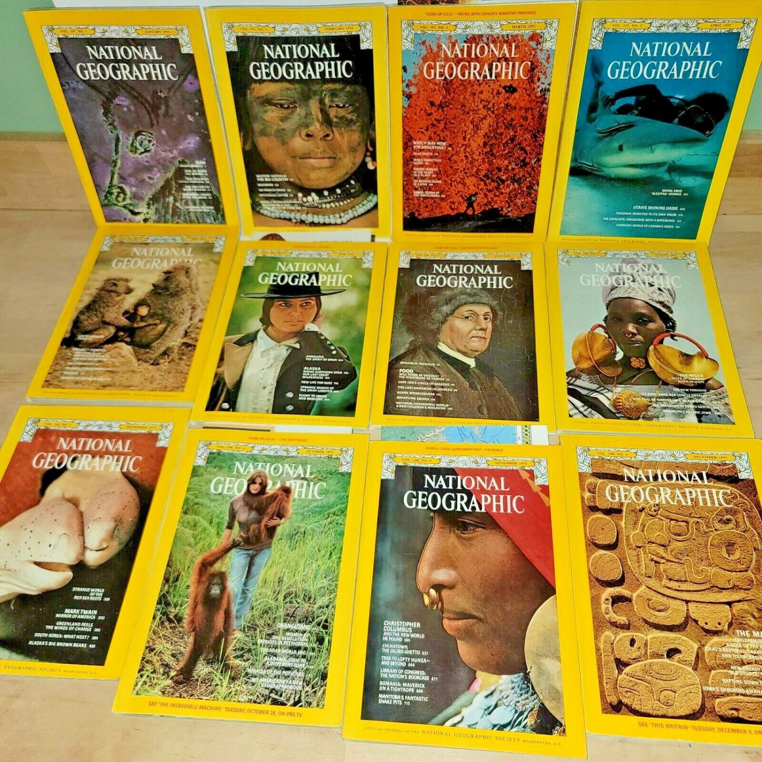 National Geographic Magazine 1975 Full Year 12 Inserts Monthly Shark ...