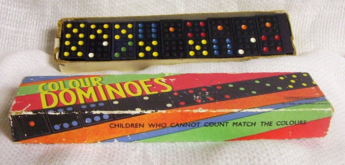 Antique Coloured Wooden Vintage Dominoes (Spears of England)